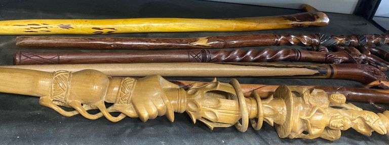 Lot Ethnographic Walking Sticks African Carved Wood - Dixon's Auction ...
