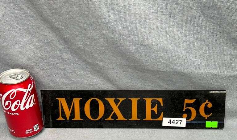 Antique MOXIE reverse on glass advertising sign - Dixon's Auction at Crumpton