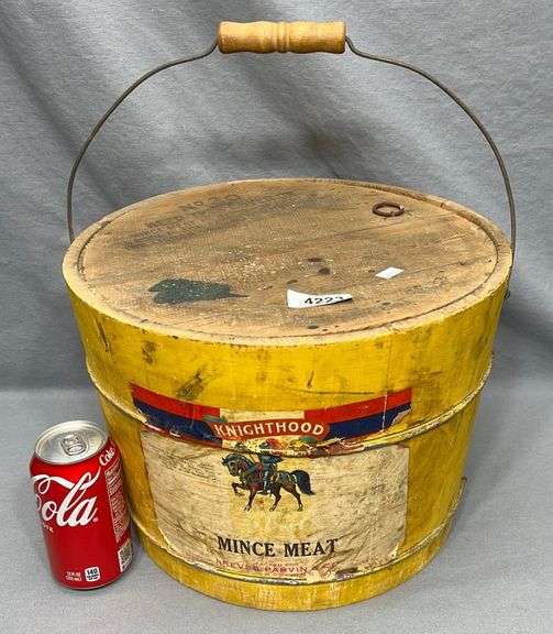 Antique yellow-painted mince meat bucket - Dixon's Auction at Crumpton