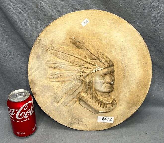 Antique composition plaque of Native American chief - Dixon's Auction ...