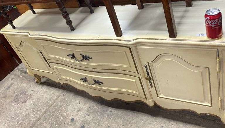French Provincial-style painted hutch base credenza, right drawer ...