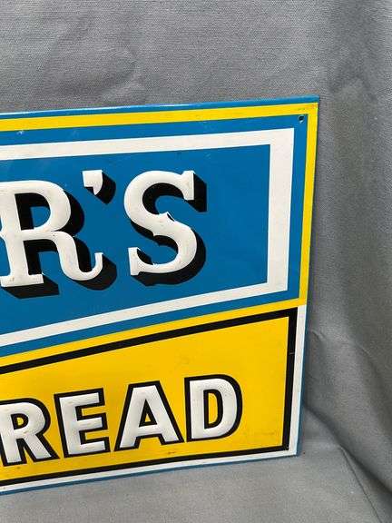 Koester's Fresher Bread embossed metal sign - Dixon's Auction at Crumpton
