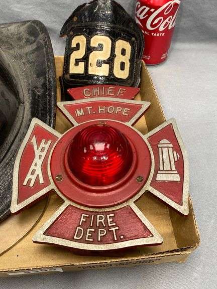 Antique leather fire helmet & reflector - Dixon's Auction at Crumpton