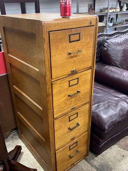 Antique oak four-drawer file cabinet - Dixon's Auction at Crumpton