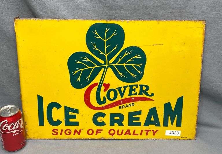 Clover Brand Ice Cream flange sign - Dixon's Auction at Crumpton