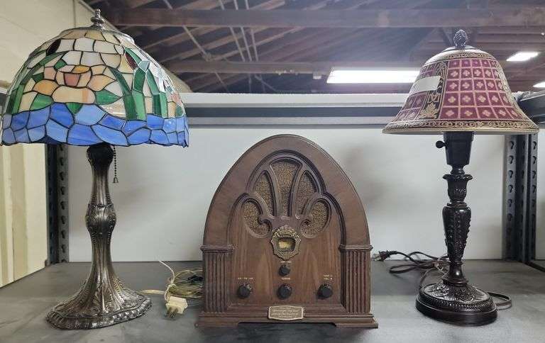Table Lamps & Re-Issue Old Style Radio - Dixon's Auction at Crumpton