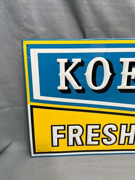 Koester's Fresher Bread embossed metal sign - Dixon's Auction at Crumpton