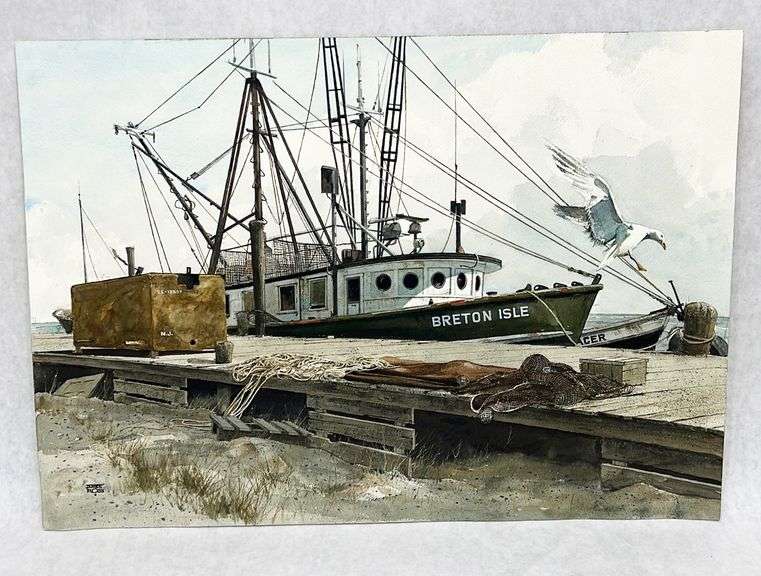 James Ross watercolor painting of ship - Dixon's Auction at Crumpton