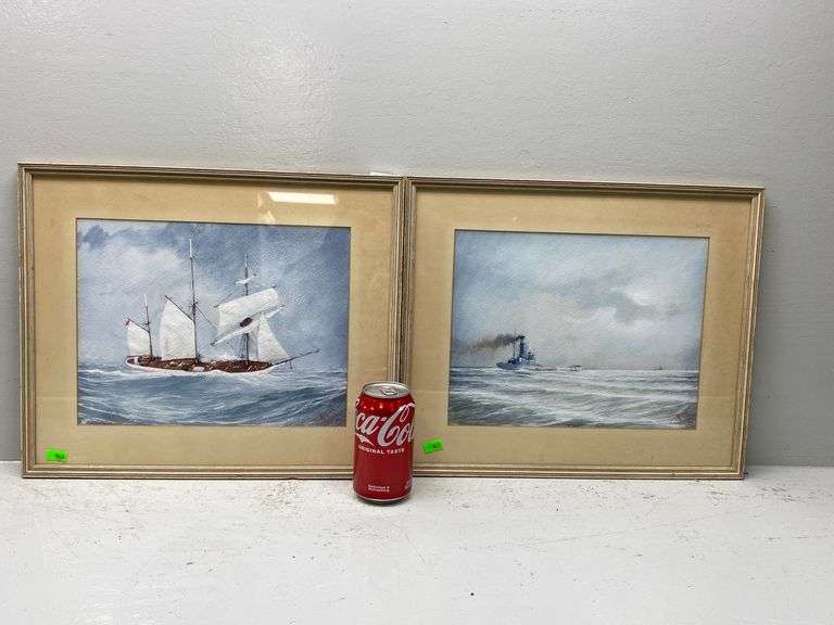 (2) Maritime watercolors signed Pons - Dixon's Auction at Crumpton