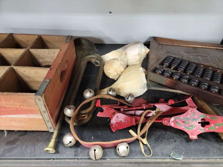 Lot Coca-Cola Crate, Abacus, Horn, Shells etc - Dixon's Auction at Crumpton