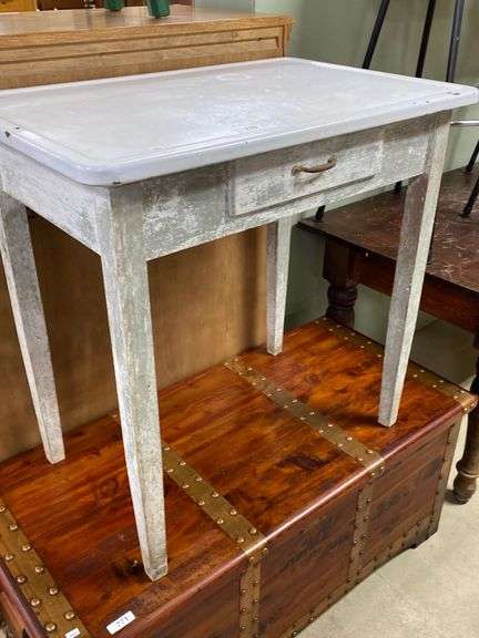 Antique kitchen work table with porcelain top - Dixon's Auction at Crumpton