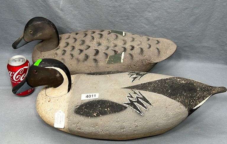 Pair Harold Haman cork pintail duck decoys - Dixon's Auction at Crumpton