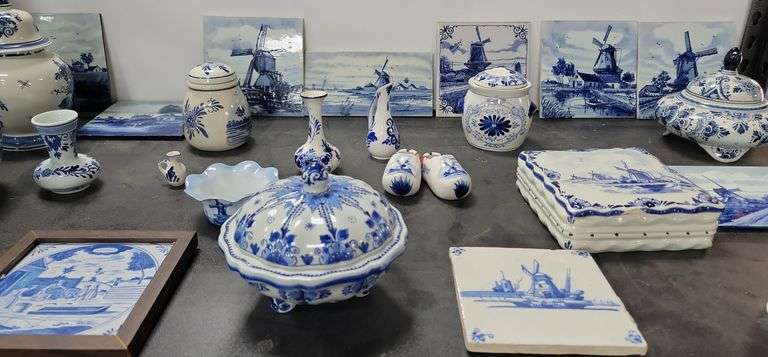 Lot Vintage Delft Blue Decorated Windmill Pottery - Dixon's Auction at ...