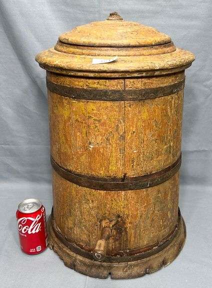 Antique oak water cooler - Dixon's Auction at Crumpton