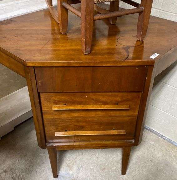 MCM walnut corner desk, wear - Dixon's Auction at Crumpton