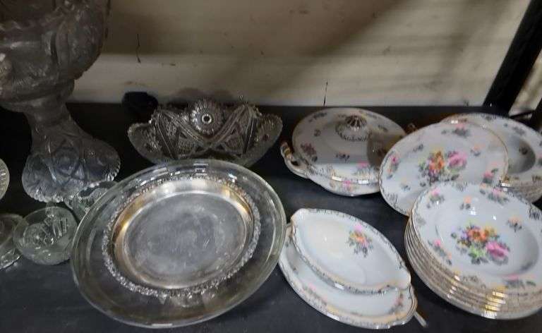 Lot Vintage / Antique Noritake China Dishes, Pressed Glass Punch Bowl ...