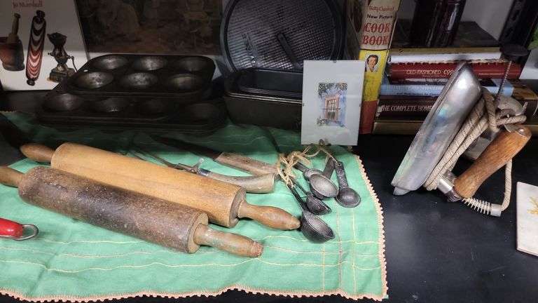 Lot Antique Primitive Kitchen Tools, Vintage Cookbooks Etc - Dixon's ...