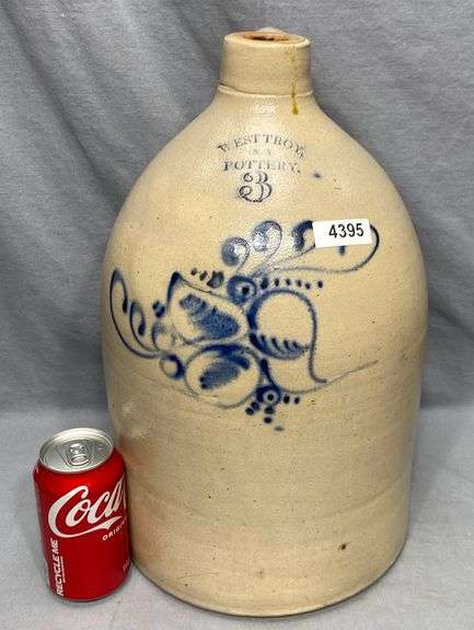 Antique West Troy Ny Pottery Blue Decorated Stoneware Jug - Dixon's ...