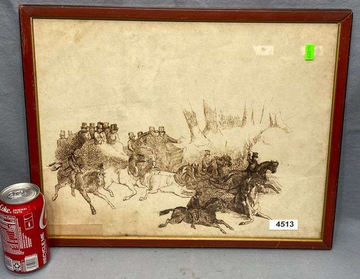 Antique Ink Drawing - Dixon's Auction at Crumpton