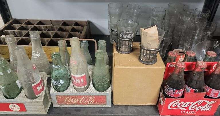 Lot Vintage Coca Cola Bottles, Metal Carriers Etc - Dixon's Auction at Crumpton