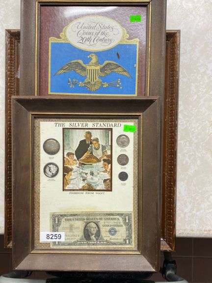 6 Framed US Currency Collectors Sets Including 2 Silver Dollars 90% ...