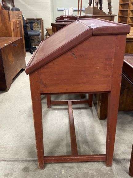 Antique Primitive Red Painted Schoolmaster'S Desk - Dixon's Auction at ...
