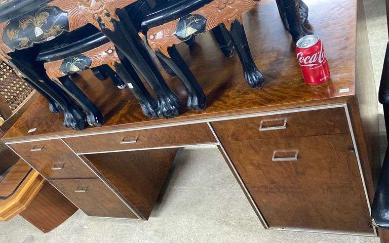 Mcm Cherry Kneehole Desk With Chrome Trim, Chips And Wear - Dixon's ...