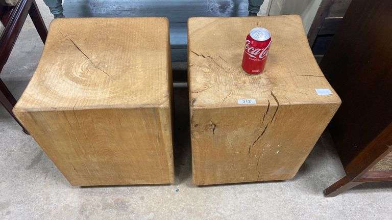 Pair Mcm Style Solid Wood Stools - Dixon's Auction at Crumpton