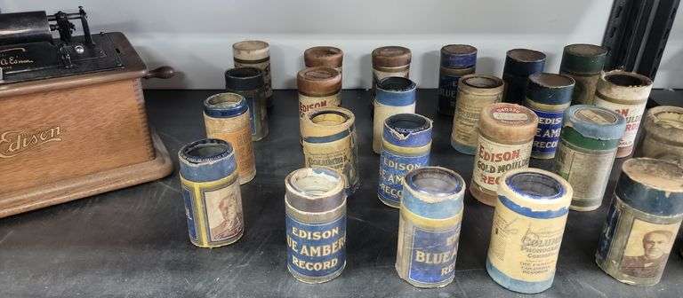Lot Antique Edison Cylinder Player + Rolls - Dixon's Auction at Crumpton