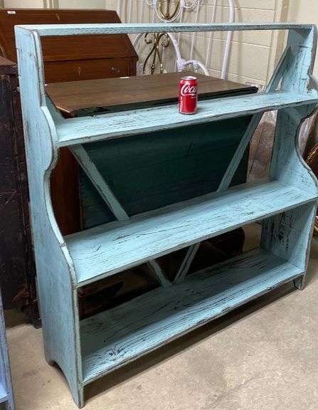 Rustic Blue Painted Farmhouse Bucket Bench - Dixon's Auction at Crumpton