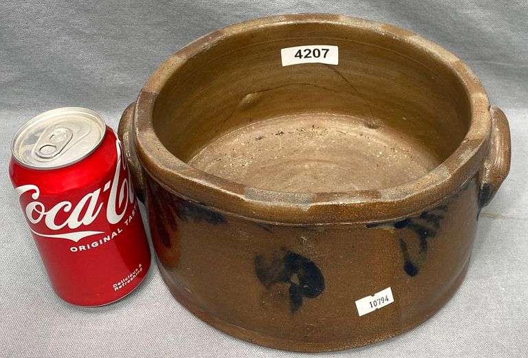 Antique Blue Decorated Stoneware Cake Crock - Dixon's Auction at Crumpton