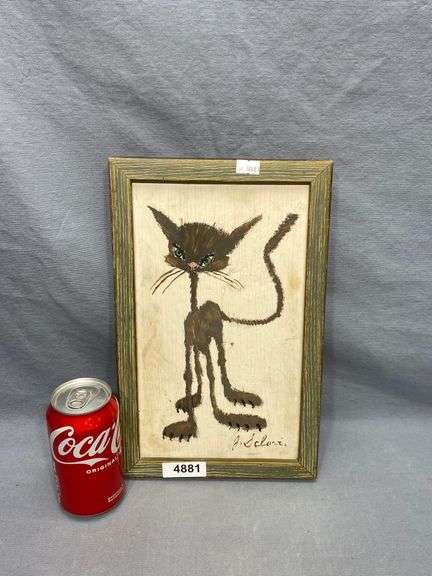 MCM Cat Oil Painting-Signed - Dixon's Auction at Crumpton