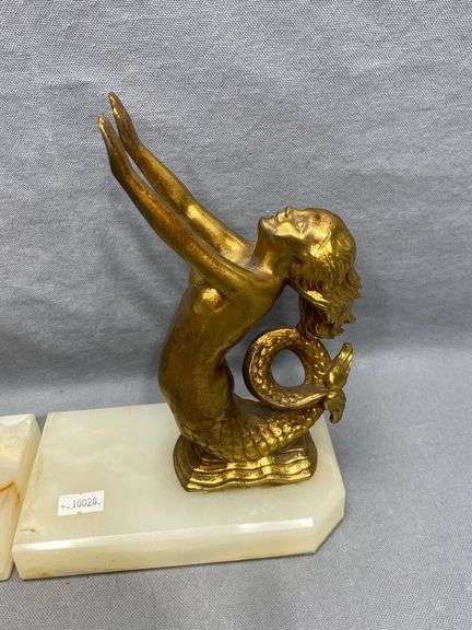Pair Art Deco Spelter Mermaid Bookends - Dixon's Auction at Crumpton