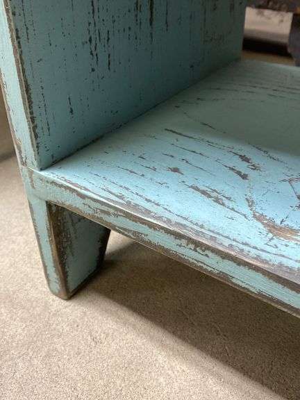 Rustic Blue Painted Farmhouse Bucket Bench - Dixon's Auction at Crumpton