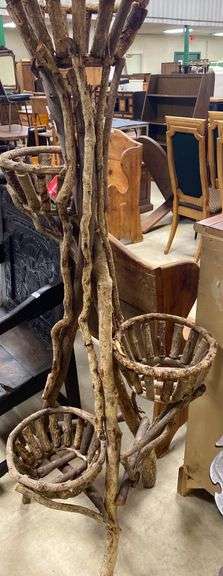 Rustic Adirondack Style Twig Plant Stand - Dixon's Auction at Crumpton
