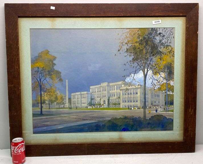 Art Deco Watercolor Architectural Rendering - Dixon's Auction at Crumpton