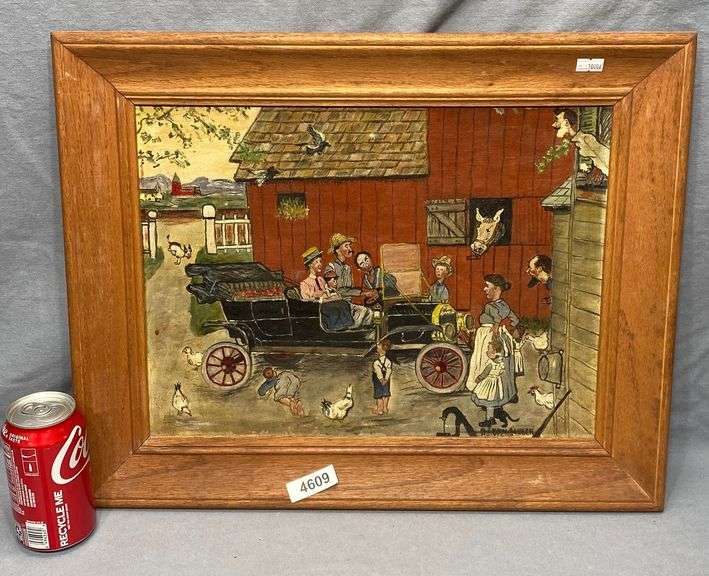 Folk Art Oil Painting-Signed - Dixon's Auction at Crumpton
