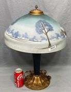 Antique Reverse Painted Glass Shade Table Lamp - Dixon's Auction at ...