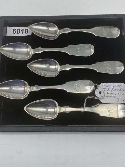 5 Delaware Coin Silver J.F. Robinson Spoons 3.8 Ozt. (Monogrammed ...