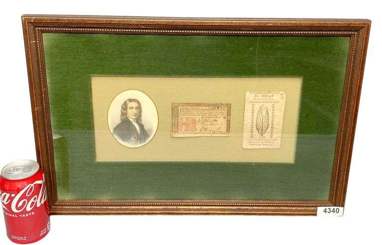 Framed Grouping Including 18 Pence Note Signed By John Hart Signer Of ...