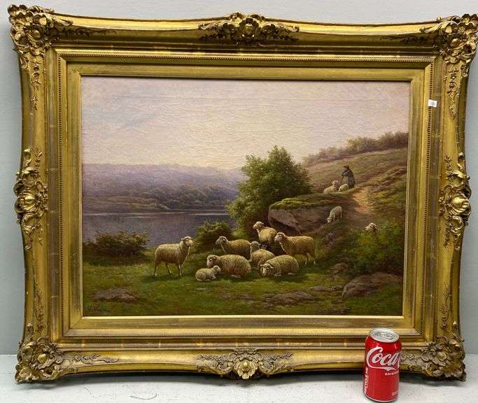 Antique Oil On Canvas Bucolic Scene Painting Signed Vezier - Dixon's ...
