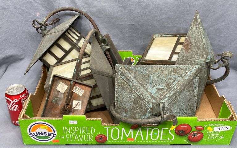 4 Arts & Crafts Style Copper & Slag Glass Wall Sconces - Dixon's ...