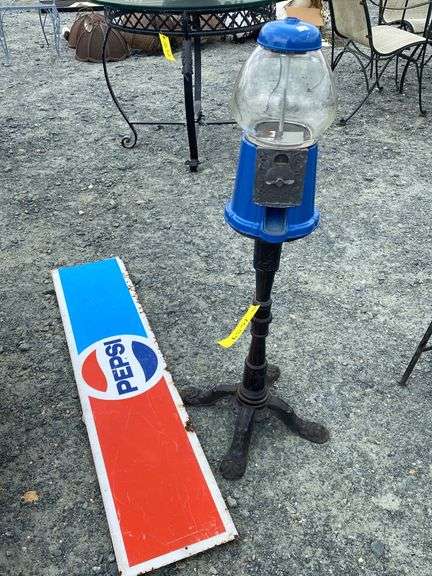 Vintage Metal Pepsi Sign And Gumball Machine On Stand - Dixon's Auction ...