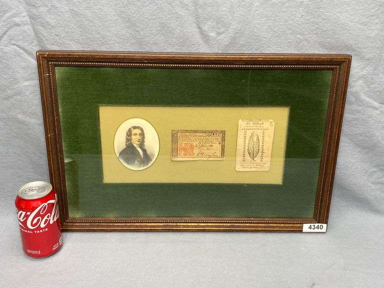 Framed Grouping Including 18 Pence Note Signed By John Hart Signer Of ...