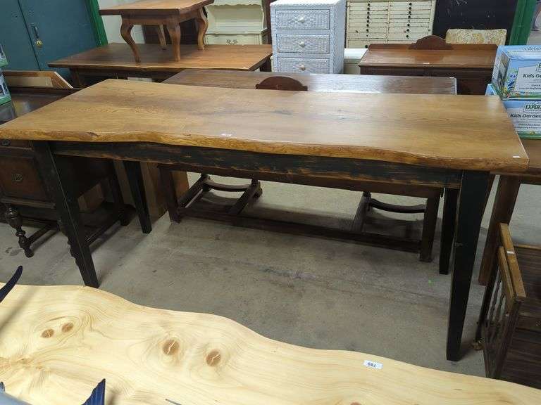 MCM Style Slab Top Live Edge High Top Farmhouse Table - Dixon's Auction ...