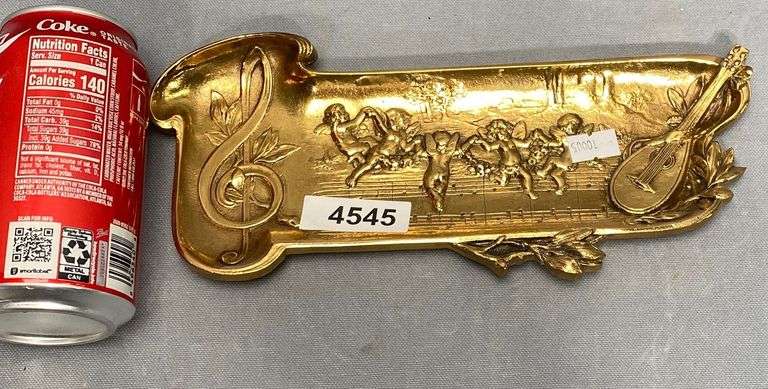 Antique Brass Cherubs & Music Notes Tray - Dixon's Auction at Crumpton