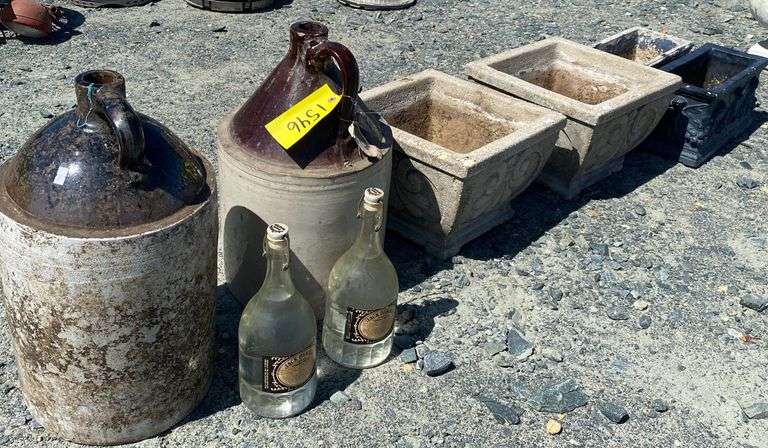 Lot Antique Stoneware Jugs, Concrete Planters, Vintage Jack Daniels ...
