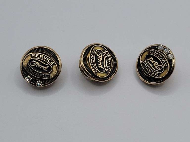 3 - 10Kt Gold Ford Service Award Lapel Pins - 2 W/Diamonds 6.5G (Backs ...