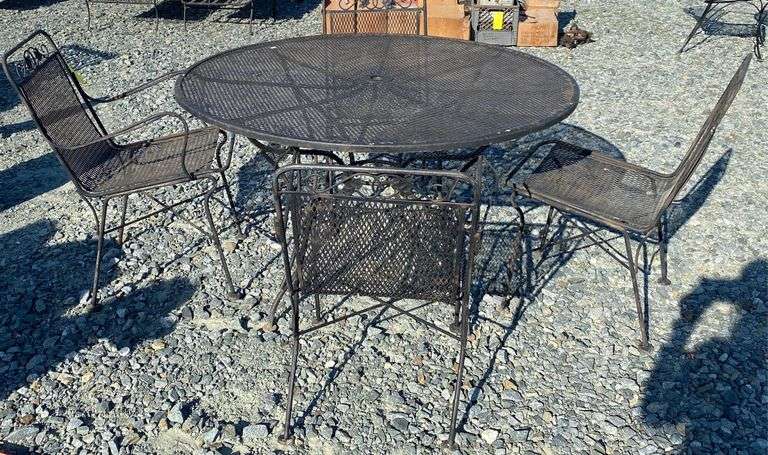 (5)Pc Wrought Iron Outdoor Patio Table And Chairs - Dixon's Auction at ...