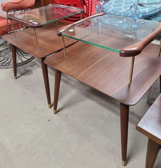 MCM Glass Top Walnut End Tables - Dixon's Auction at Crumpton